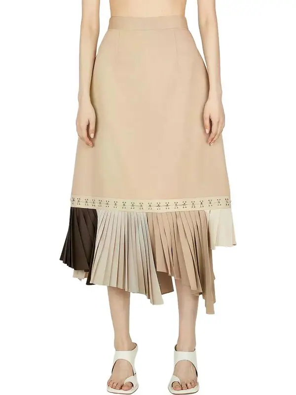 Rokh Pleated Embellished Skirt - Neutrals