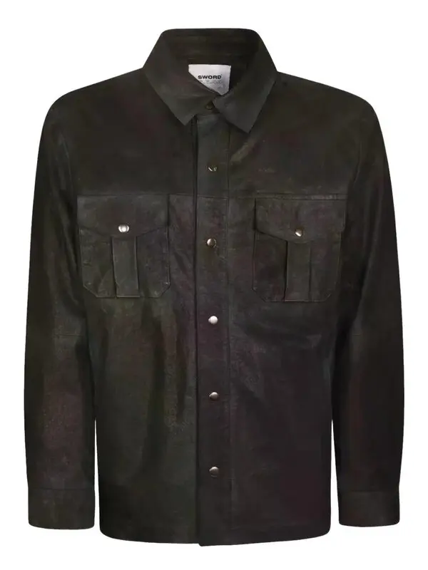 SWORD 6644 Button-fastening Flap-pocket Shirt Jacket - Black