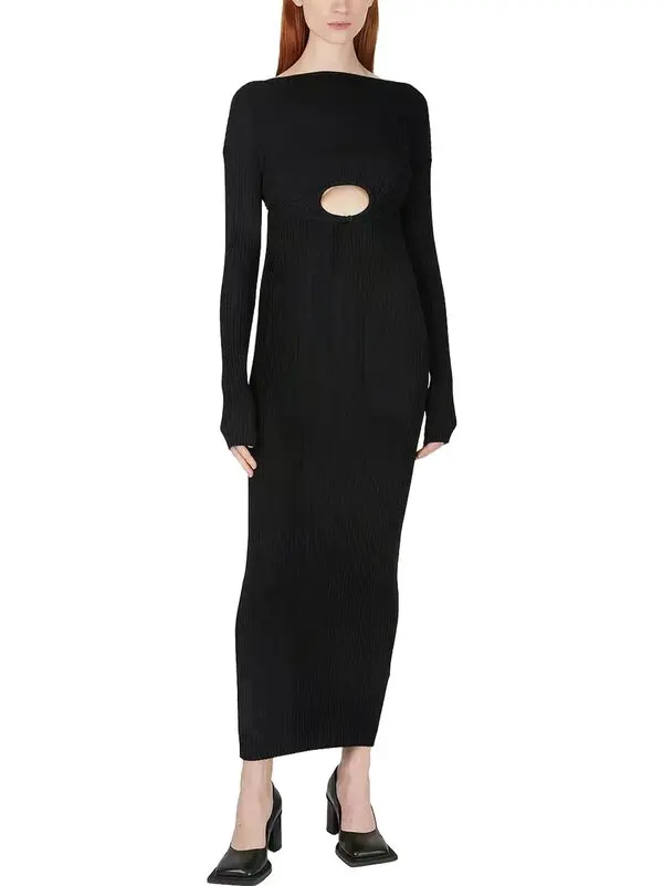 WYNN HAMLYN Ribbed High-neck Cut-out Midi Dress - Black