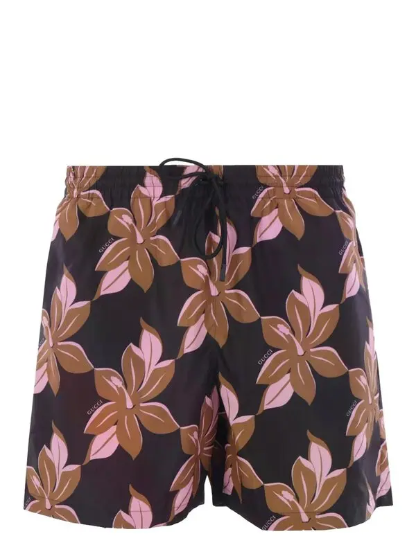 Gucci Floral Drawstring Swim Shorts - Brown
