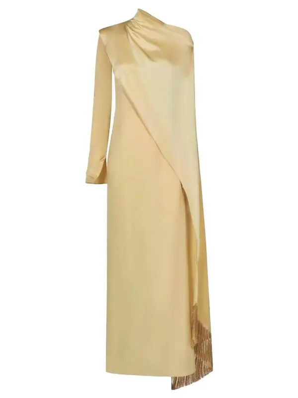 TALLER MARMO Mounia Draped Fringe Maxi Dress - Neutrals