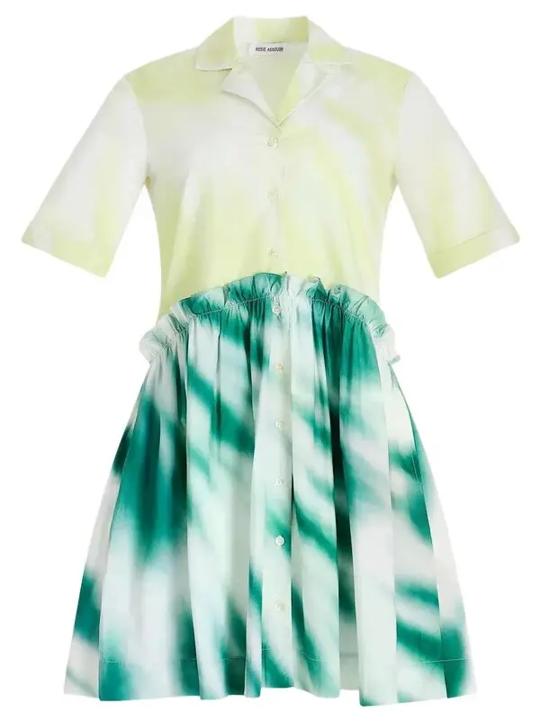 Rosie Assoulin Gathered Tie-dye Poplin Mini Shirtdress - Green