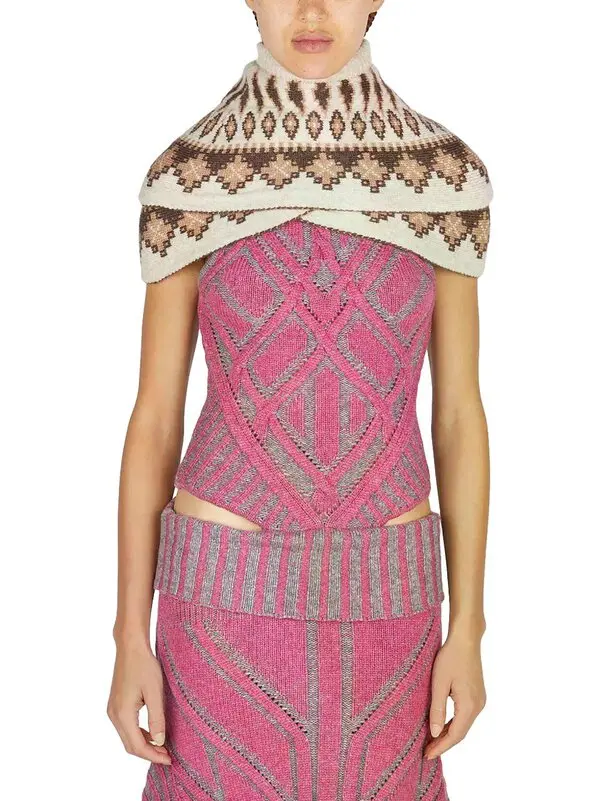 PAOLINA RUSSO Warrior Fairisle-pattern Knitted Poncho - Neutrals