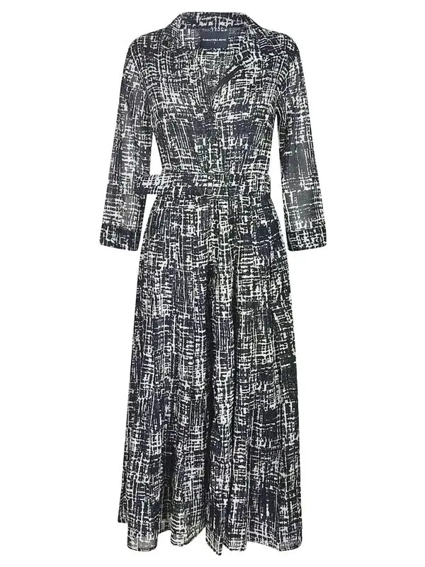 Samantha Sung Audrey Belted Abstract-print Midi Dress - Blue