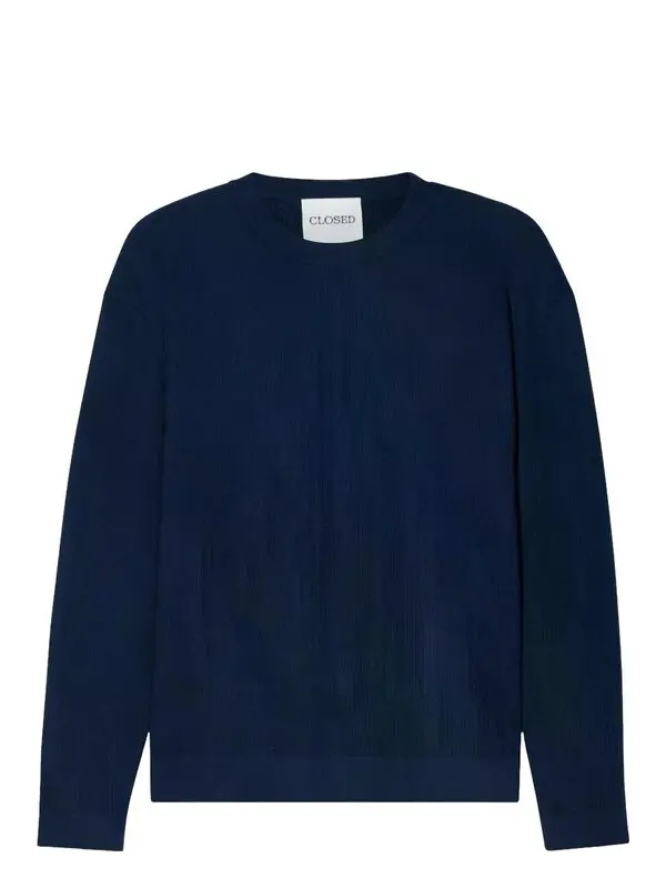 Closed Ribbed Crew-neck Sweater - Blue