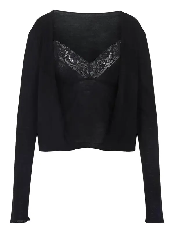 Alberta Ferretti Lace-trimmed Wool Top - Black