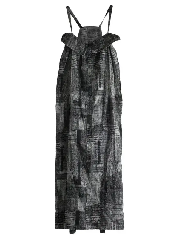 Y’s Abstract-print Sleeveless Midi Dress - Black