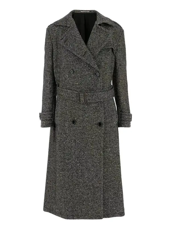 Tagliatore Herringbone Belted Trench Coat - Grey