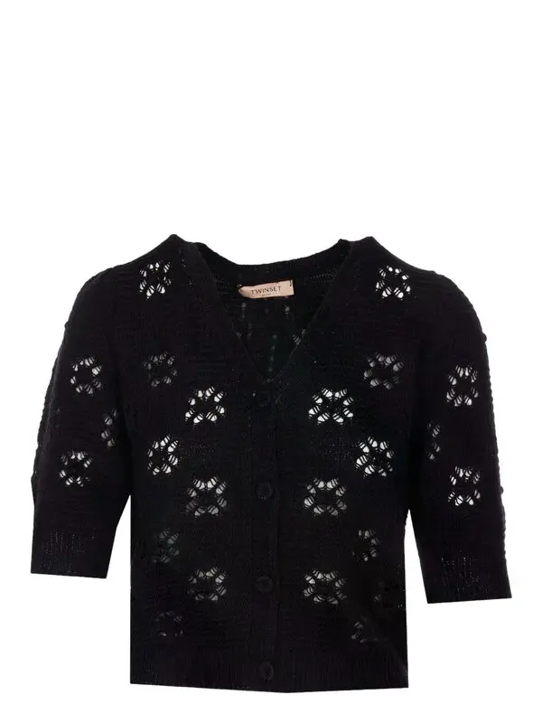 TWINSET Open-knit V-neck Cardigan - Black