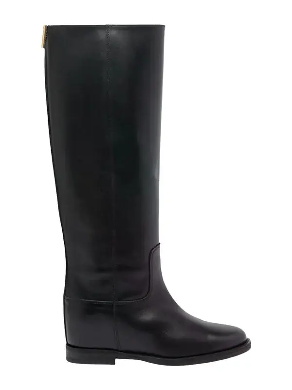 VIA ROMA 15 V-logo Leather Knee-high Boots - Black