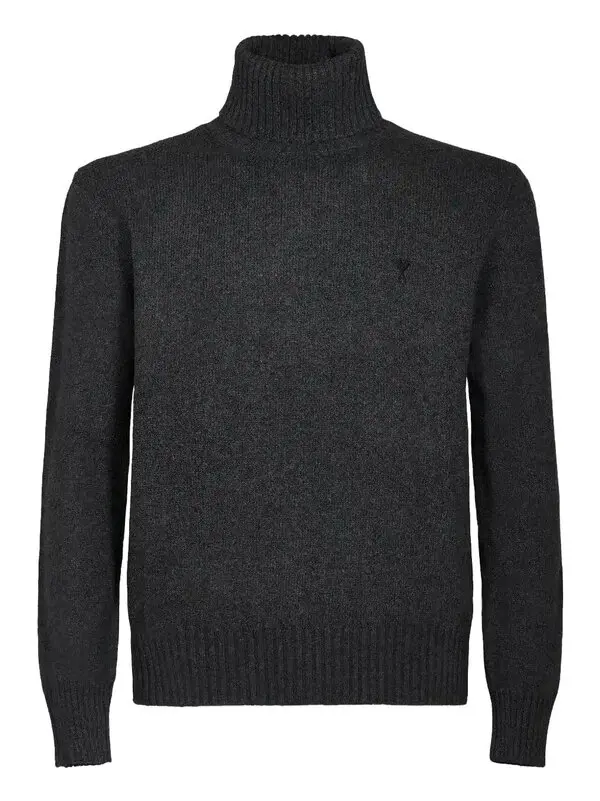 Ami Ribbed Turtleneck Sweater - Grey