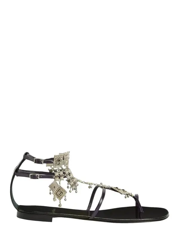 GIUSEPPE ZANOTTI Amira Embellished Leather Flat Sandals - Purple