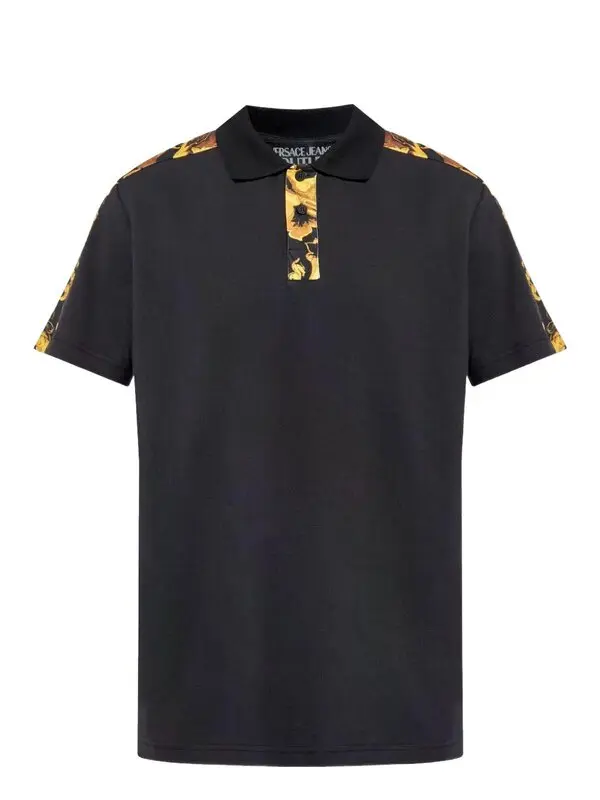 Versace Baroque-print Panel Polo Shirt - Black