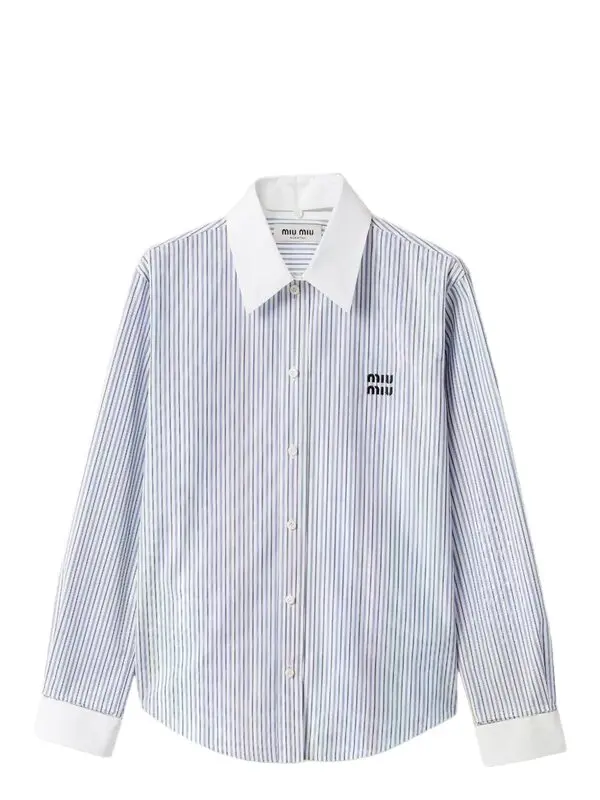 Miu Miu Striped Logo-embroidered Shirt - Blue