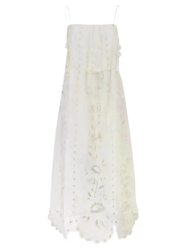 Farm Rio Richelieu Floral-embroidered Maxi Dress - White