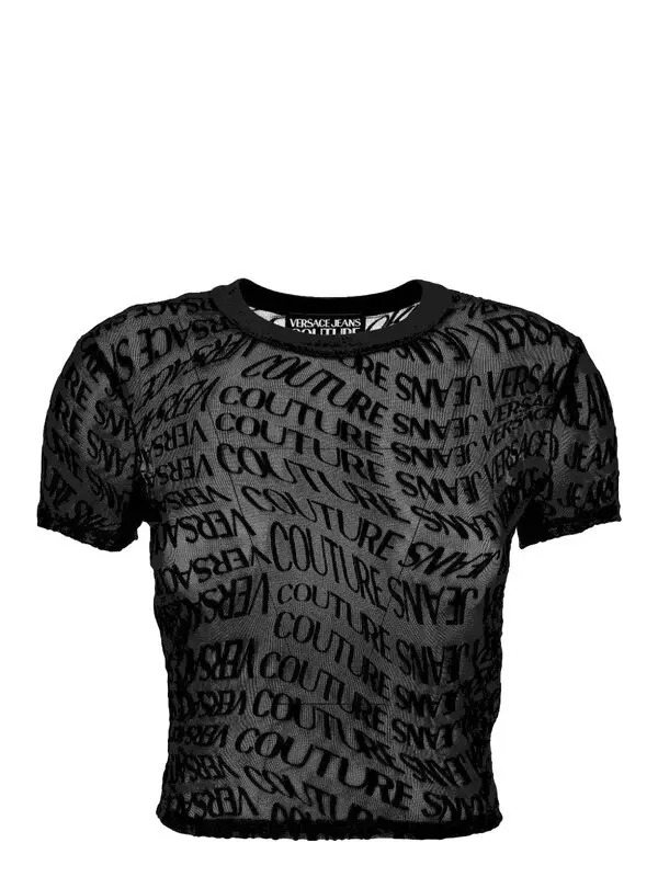 Versace Logo-print Mesh Top - Black