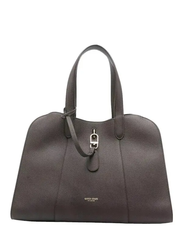 Giorgio Armani Grained Leather Clasp Tote - Brown