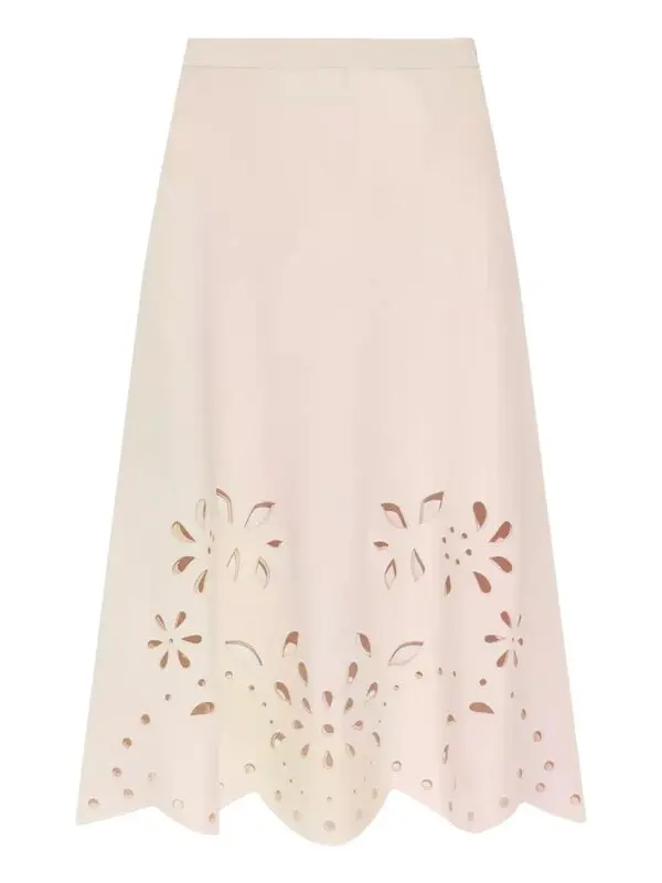 Ulla Johnson Laser-cut Scalloped Hem A-line Skirt - Neutrals