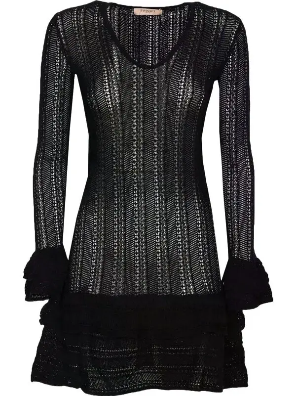 TWINSET Perforated Ruffled Mini Dress - Black