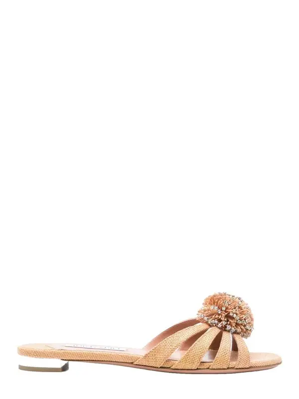 AQUAZZURA Movida Crystal-embellished Pom-pom Sandals - Neutrals