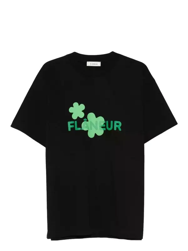 FLANEUR Flower-print Cotton T-shirt - Black