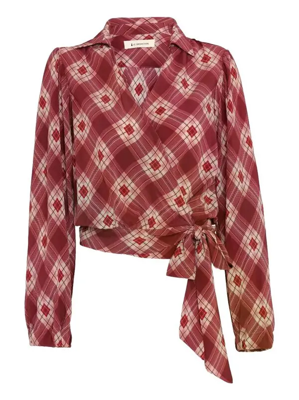 LETHICIA BRONSTEIN Checked Wrap-tie Top - Red