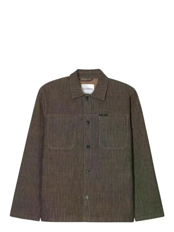 Closed Striped Shirt Jacket - Brown