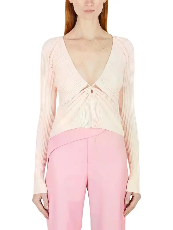 WYNN HAMLYN Ruched-panel V-neck T-shirt - Pink