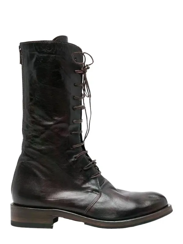 SHOTO 30mm Lace-up Leather Boots - Black