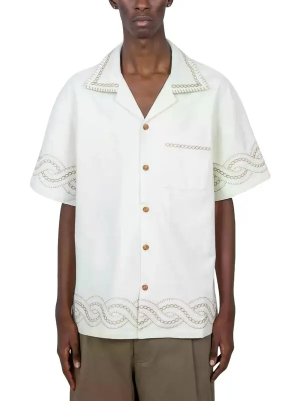 Drole De Monsieur Chain-embroidered Cotton Shirt - Neutrals