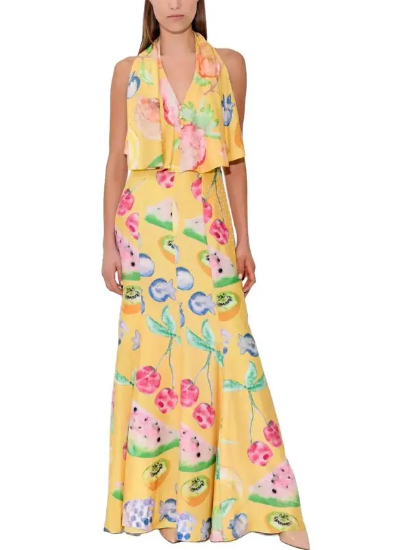 Rosie Assoulin Fruit-print Halterneck Maxi Dress - Yellow