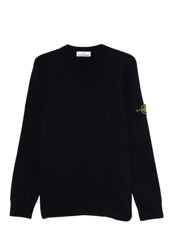 Stone Island V-neck Logo-patch Sweater - Blue