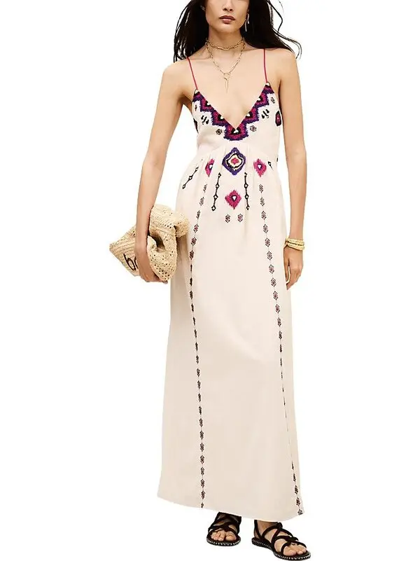 Ba&sh Poeme Embroidered Tie Back Dress - Off White