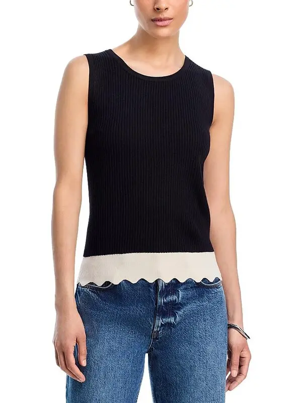 T Tahari Crewneck Colorblocked Sweater - Black/ French Beige
