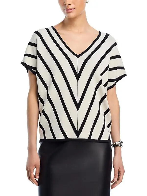 T Tahari Striped Extended Sleeve Sweater - French Beige And Black