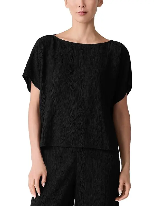 Eileen Fisher Crinkled Short Sleeve Top - Black