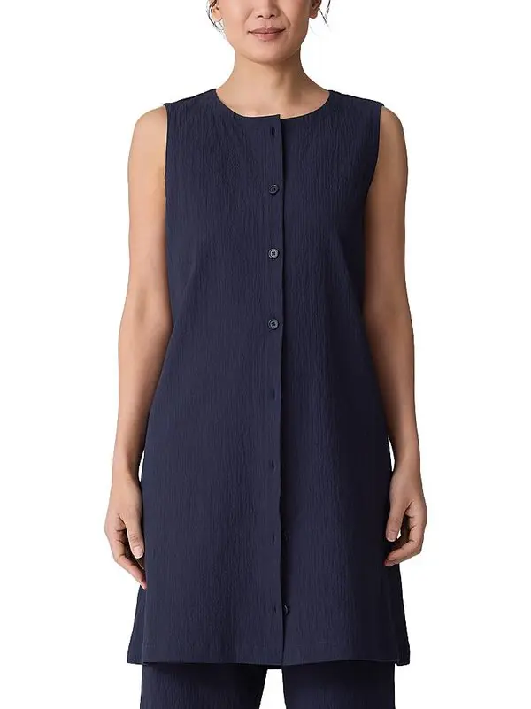 Eileen Fisher Cotton Pucker Back Tie Vest - Ink