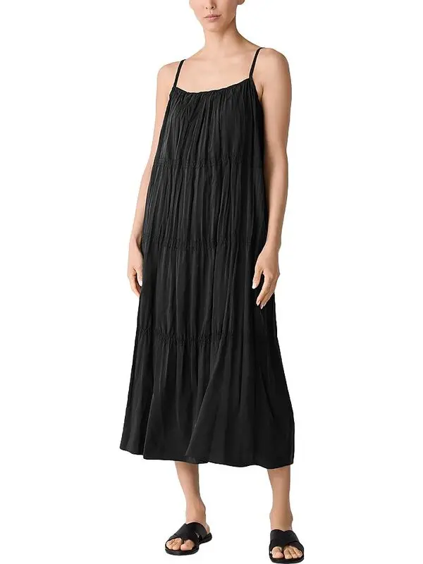 Eileen Fisher Smocked Silk Cami Dress - Black