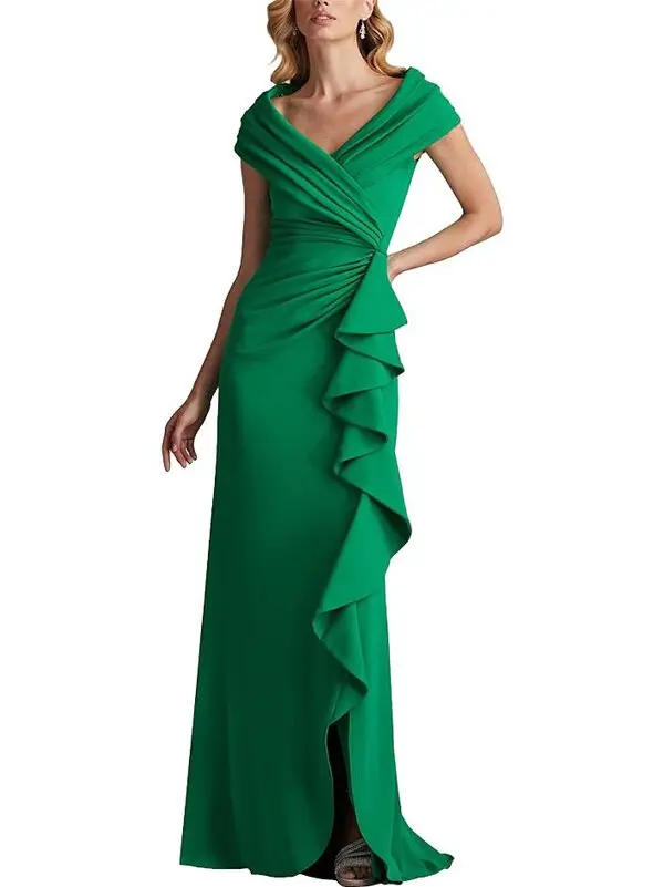 Tadashi Shoji Talise Waterfall Flounce Gown - Green