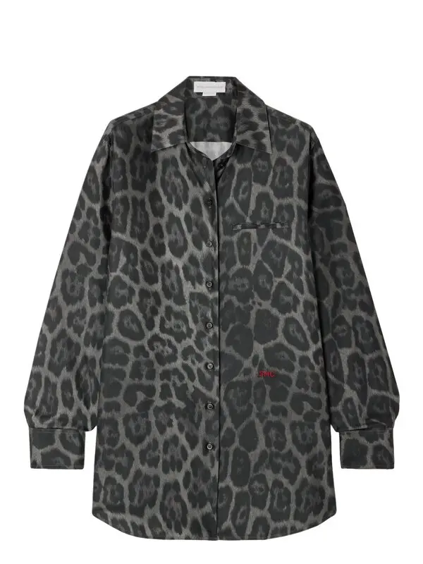 Stella McCartney Oversized Leopard-print Organic Silk-satin Shirt - Gray