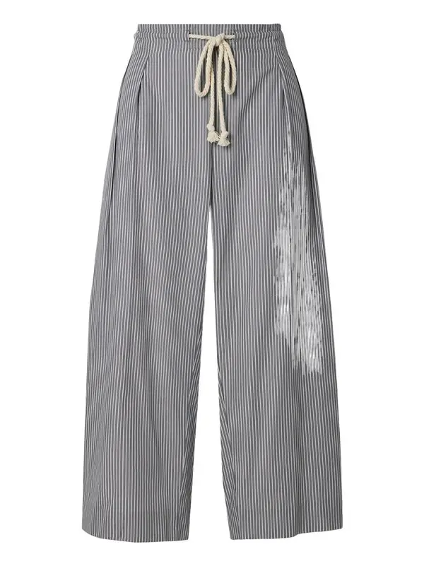 Maria Mcmanus Cropped Pleated Striped Organic Cotton Wide-leg Pants - Gray