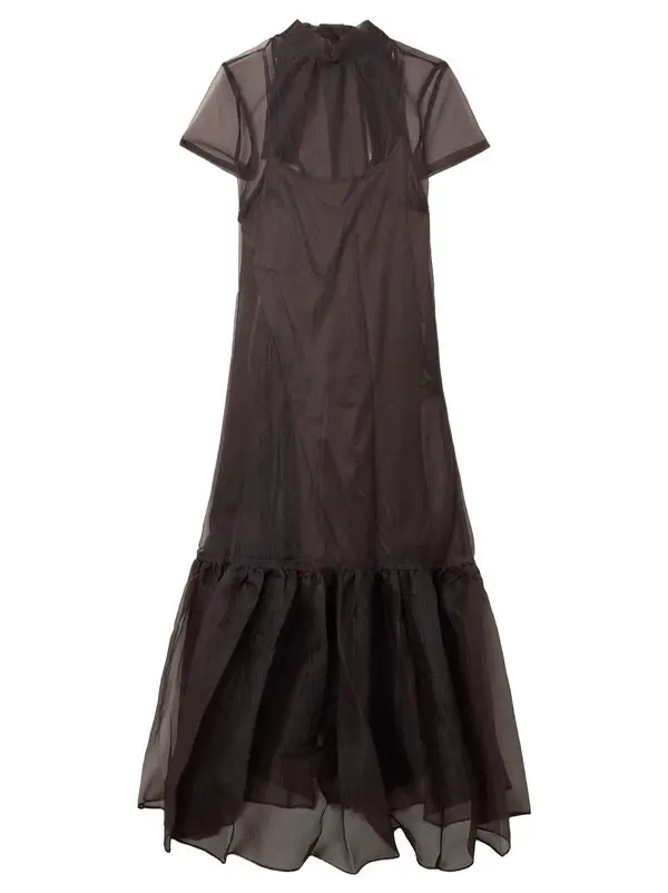 Staud Calluna Tie-neck Tiered Organza Maxi Dress - Brown