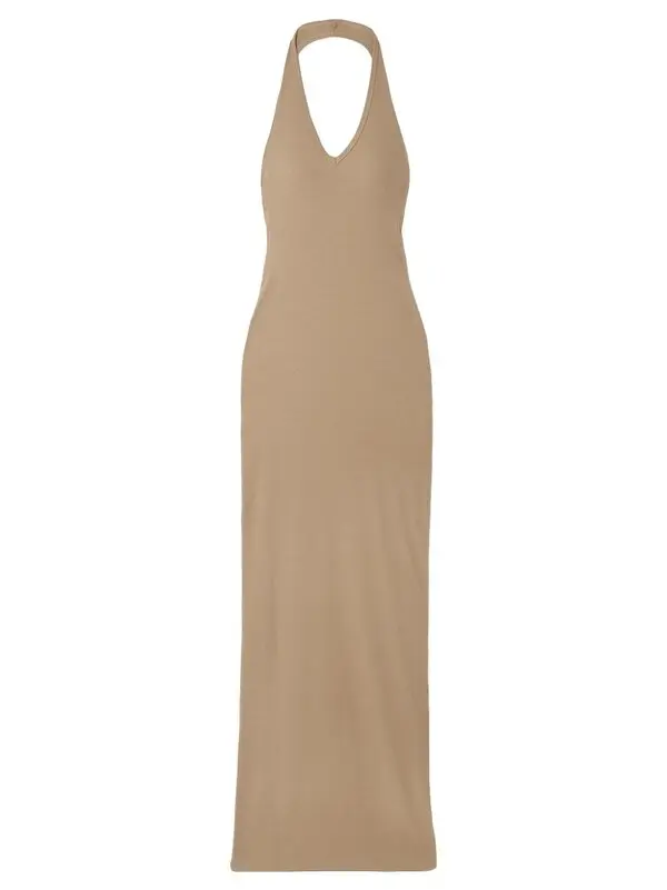 Eterne Ribbed Jersey Halterneck Maxi Dress - Brown