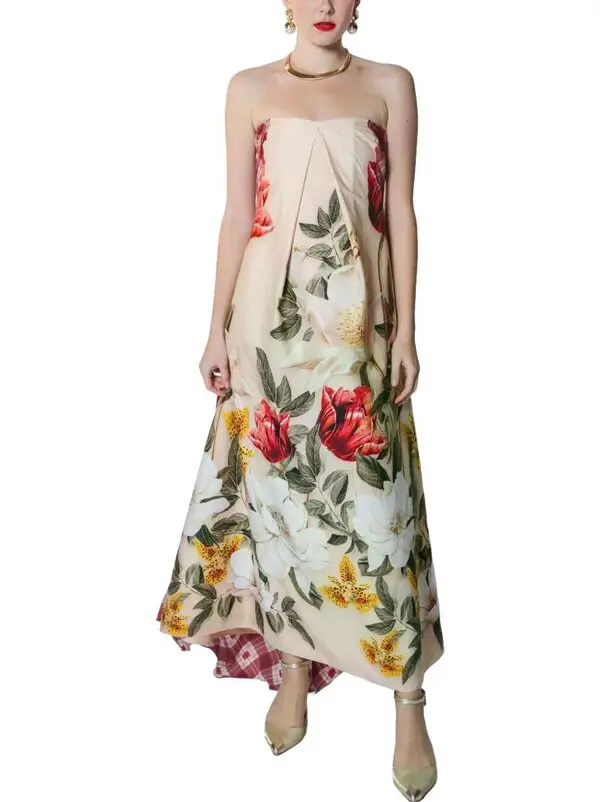 LETHICIA BRONSTEIN Marigold Double-print Strapless Maxi Dress - Neutrals