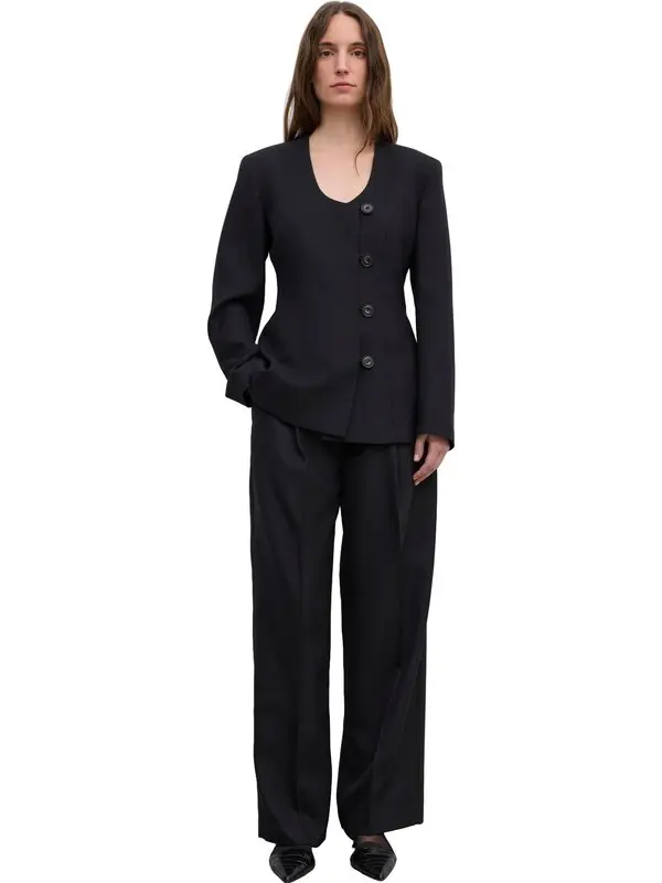 HOUSE OF DAGMAR Collarless Wool-blend Blazer - Black