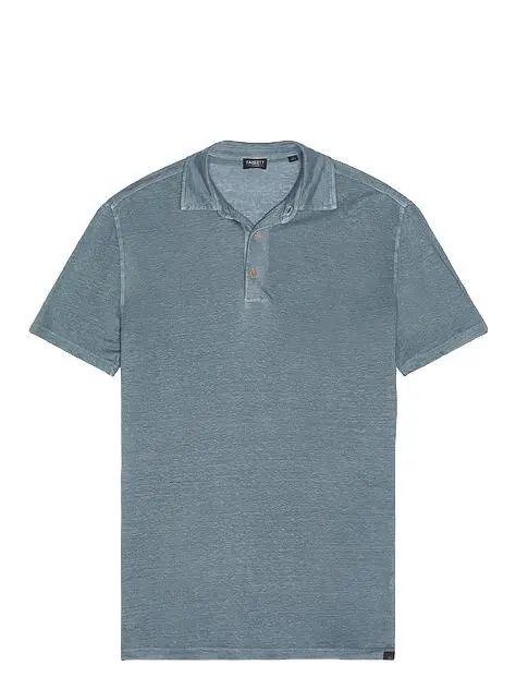 Faherty Brand Linen Polo In Blue - Deep Marine