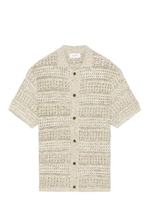LES DEUX Elvin Structure Knitted Shirt In Grey - Light Sand