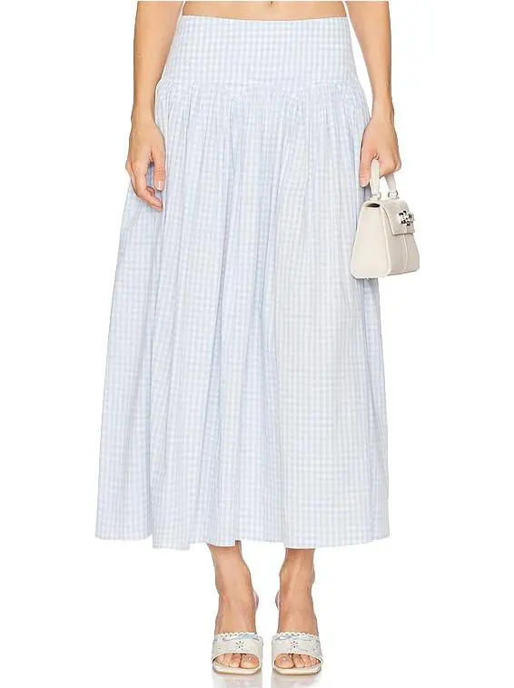 Lpa Brigitte Midi Skirt - Light Blue Gingham