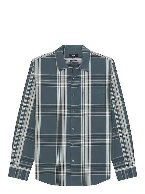 Vince Lorimer Plaid French Placket Shirt In Blue - Harbor Blue