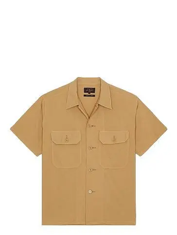 BEAMS Mil Sht Shirt Textured Ripstop - Khaki